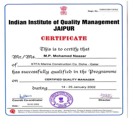 IIQM CERTIFIED QUALITY MANAGER | PDF