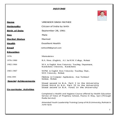 Resume - Virender Singh Rathee | DOCX