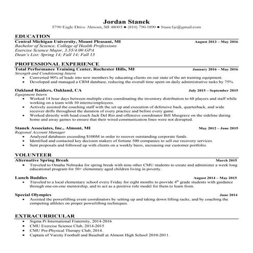 Jordan Stanek Resume