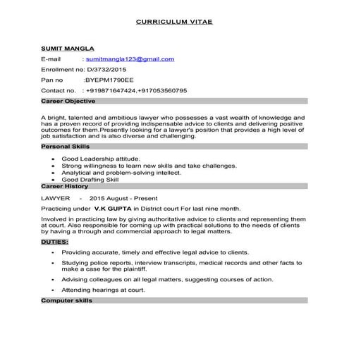 Lawyer CV (Advocate Ayaz Ali) | DOC