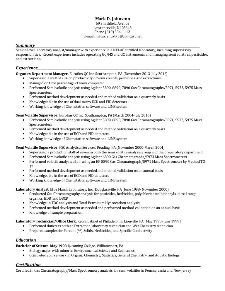 Mark Johnston Resume 2017