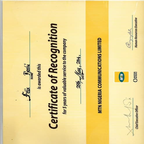 MTN certificate of Recognition | PDF