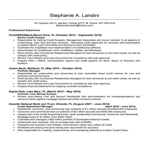 Stephanie Landini Resume September 2016 | DOC