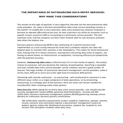 THE IMPORTANCE OF OUTSOURCING DATA ENTRY SERVICES | PDF
