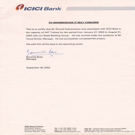 ICICI Bank Certificate | PDF