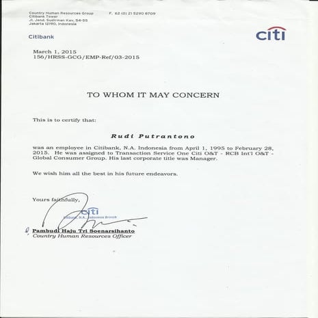 Citibank Reference Letter | PDF