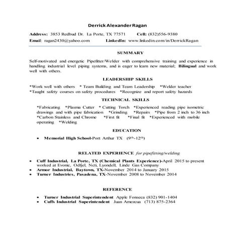Derrick Alexander Ragan resume | PDF