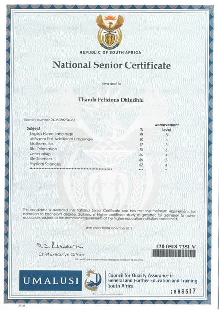 FSB RE 5 Certificate of Competance