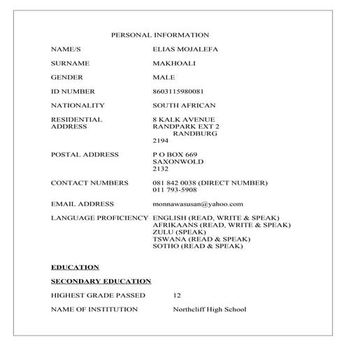 CV Elias Makhoali updated | DOC