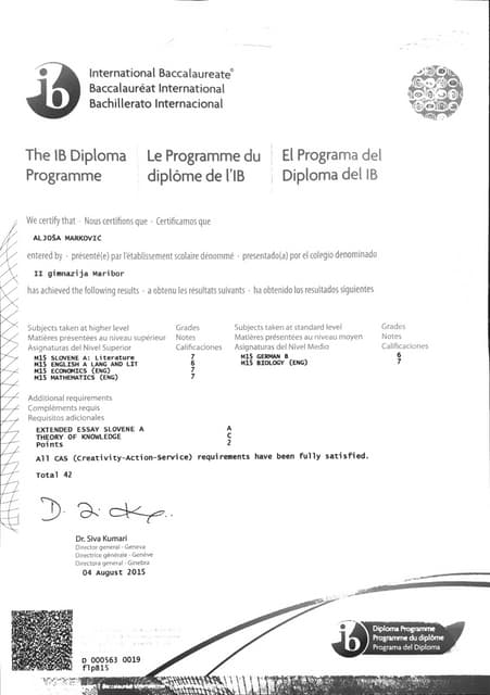 IB Diploma Certificate | PDF | Graduation | Personal Celebrations ...