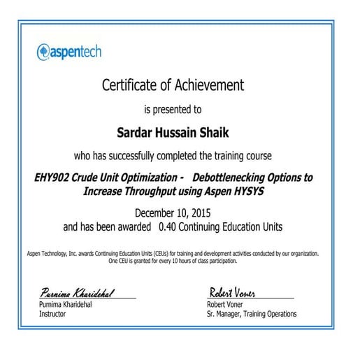 EHY902 Application Workshop Training Certificate_SShaik | PDF