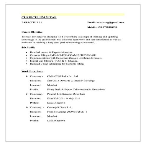 Parag-Curriculum Vitae | DOC