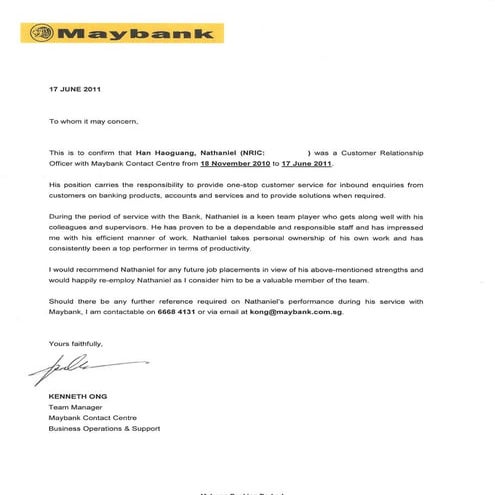 Letter of Commendation - Maybank Kenneth Ong | PDF