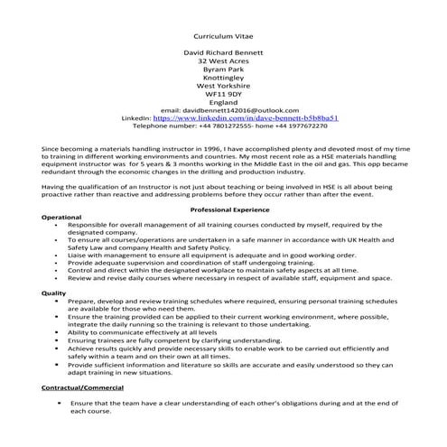 CV David Bennett 26th May 2016 | PDF