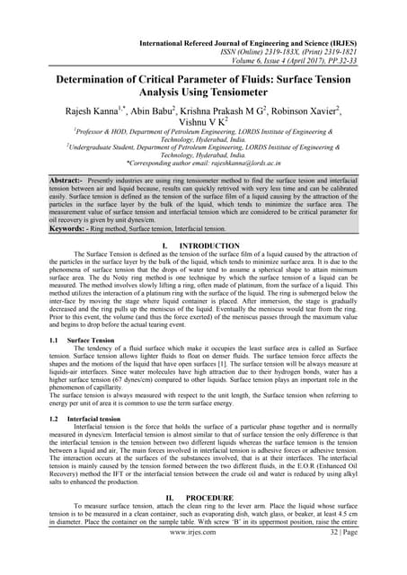 To determine the surface tension of given liquid using Stalagmometer ...