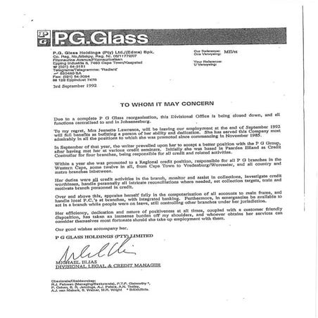 Reference letter - P&G Glass | PDF