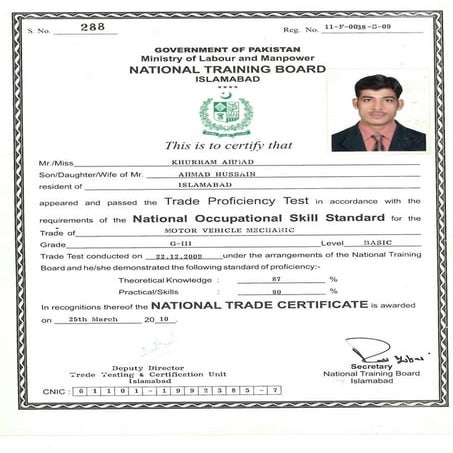 AUTO MECHANIC CERTIFICATE | PDF