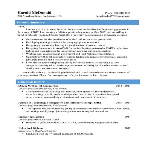 McDonald, Harold, Resume, 2017 | PDF