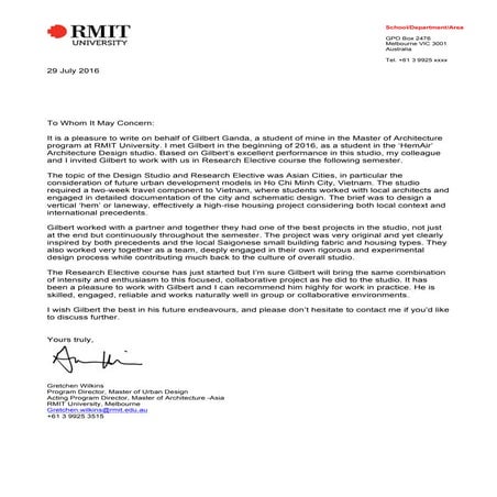 RMIT Recommendation Letter (Jane) | PDF