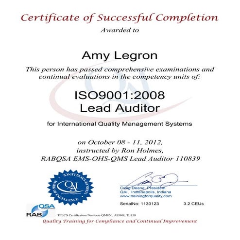Certification Lead Auditor 10-11-12 | PDF