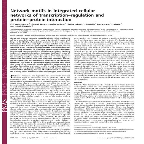 Network motifs in integrated cellular networks of transcription–regulation and protein–protein ...