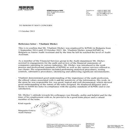 Reference letter Vladimir Dichev | PDF
