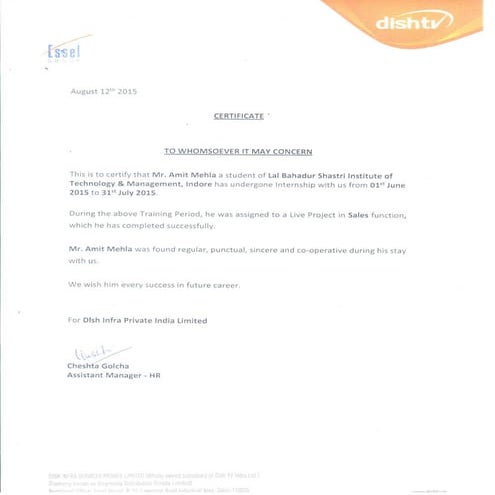 Summer Internship certificate | PDF