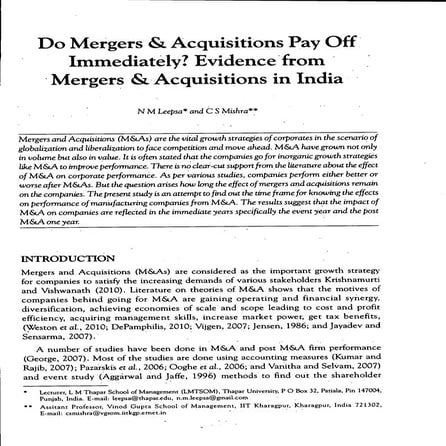 A STUDY IMPACT OF MERGERS AND ACQUISIONS ON SHAREHOLDER WEALTH IN ...