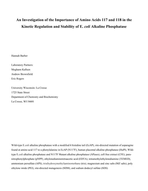 Biochem research paper for summer2 | PDF