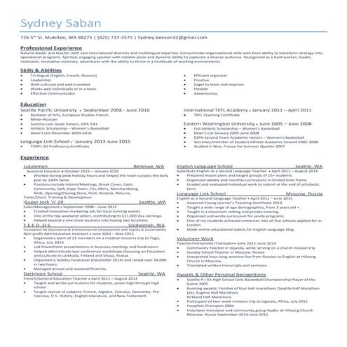 Sydney Saban Resume | PDF | Education