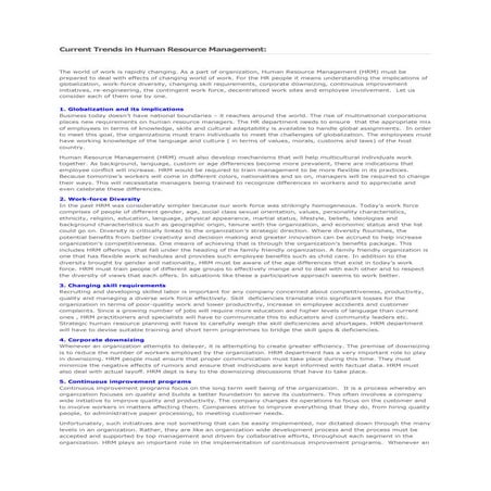 Current Trends in Human Resource Management | DOC