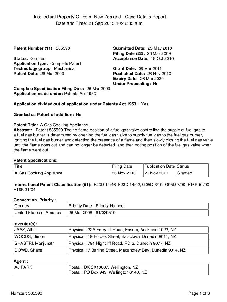 NZ Patent Grant Report