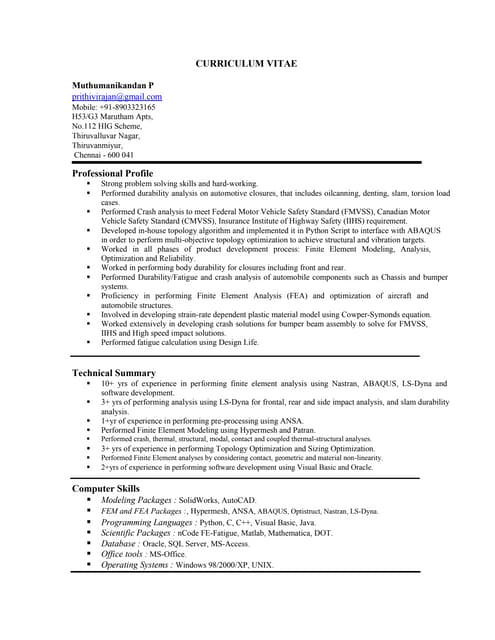 Experienced cae (FEA) Engineer Resume | DOCX