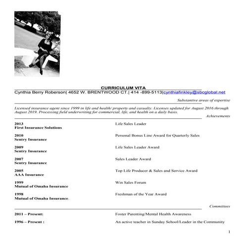 Curriculum VITA Cynthia Berry Roberson | DOC