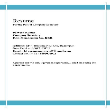 Resume - ACS Parveen Kumar_General Updated | PDF | Business ...