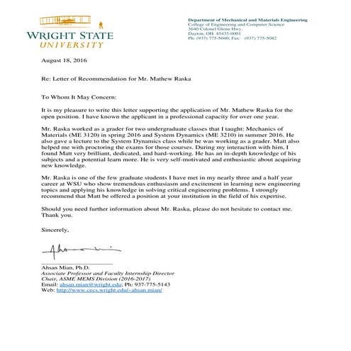 Reference Letter from Prof. Mian | PDF