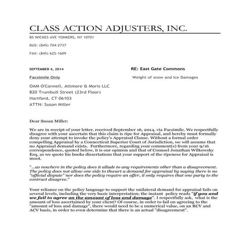 Class Action letter to ins co esq 2 | DOC | Motor Insurance | Insurance