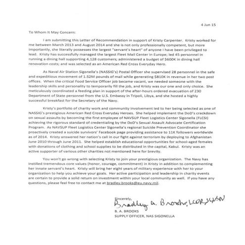 Letter of Recommendation for Kristy Carpenter | PDF