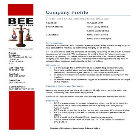 BEE RIGHT Company profile | DOCX