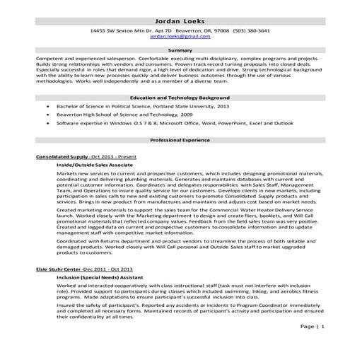 Jordan Loeks resume 2015 | PDF