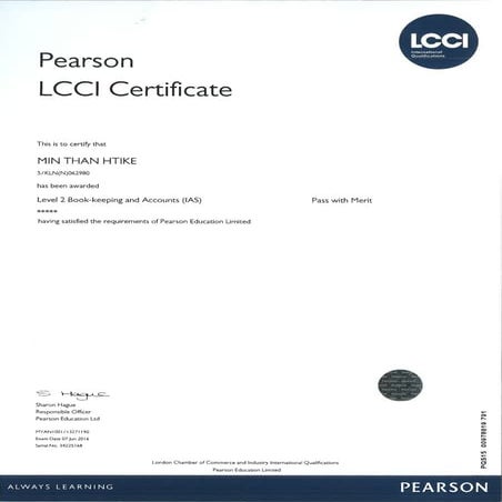 MTH LCCI-2 Certificate | PDF