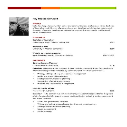 Roy Thorpe-Dorward Resume March 2016 | PDF