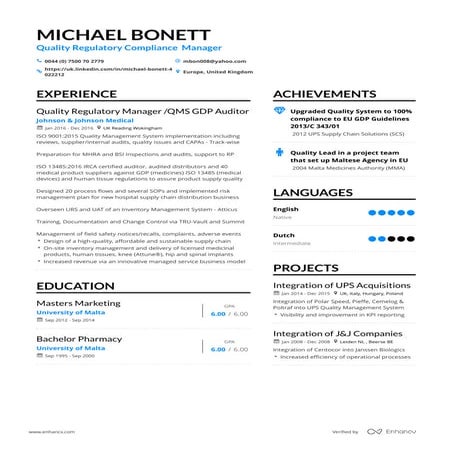 00 Michael Bonett Resume ISO 9001 QMS 13485 MD GDP GMP RA PV Auditor ...