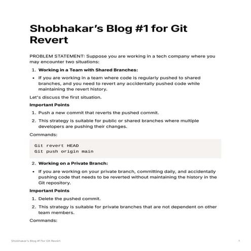 Application of Git Revert in different situation | PDF