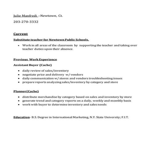 Julie Manfredi Resume | PDF