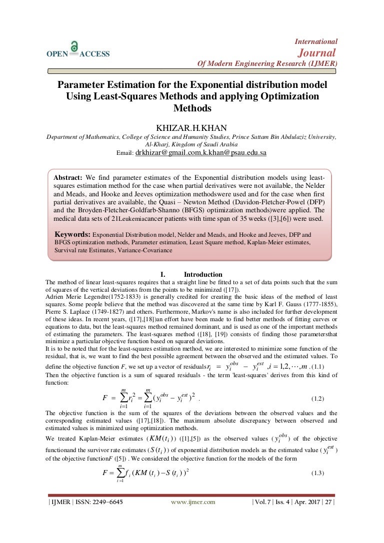 Parameter Estimation For The Exponential Distribution Model Using Lea…