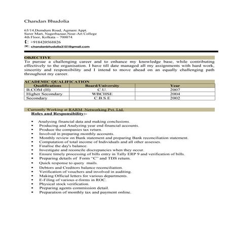 CV- Chandan Bhudolia (4) (1) | DOC | Business Accounting & Finance | Business