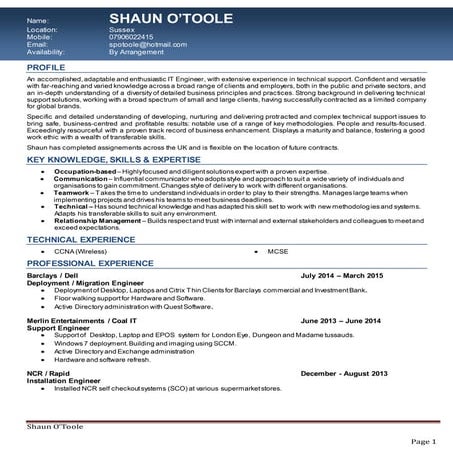 Adrian O'Shaughnessy CV 2017 | PDF