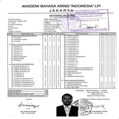 Transkrip Akademik | PDF