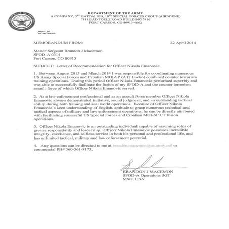 US Army SF Letter of recommendation | PDF